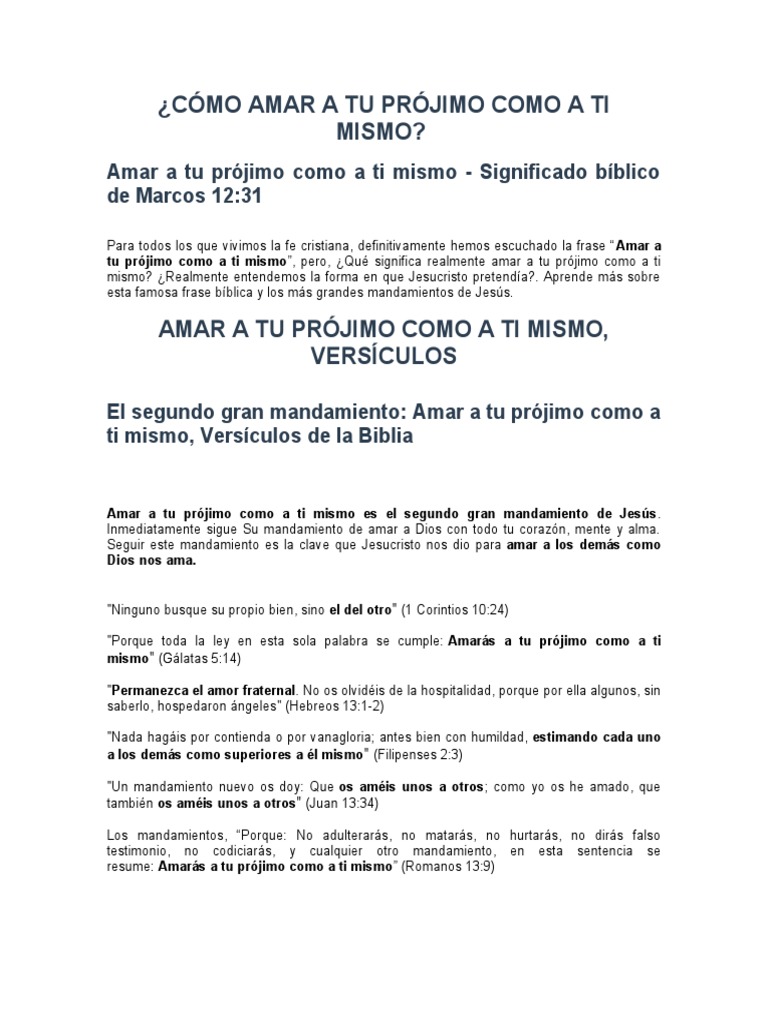 Cómo Amar A Tu Prójimo Como A Ti Mismo | PDF
