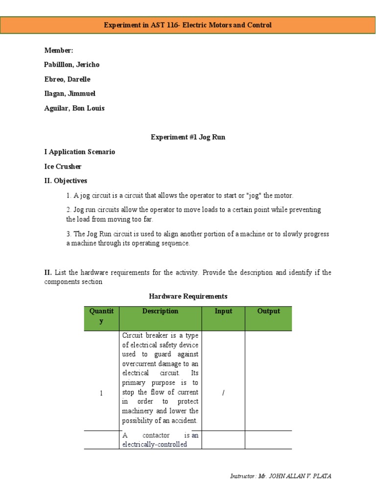 Experiment Format Motor Control 1 Jog Run | PDF | Machines | Electric Motor