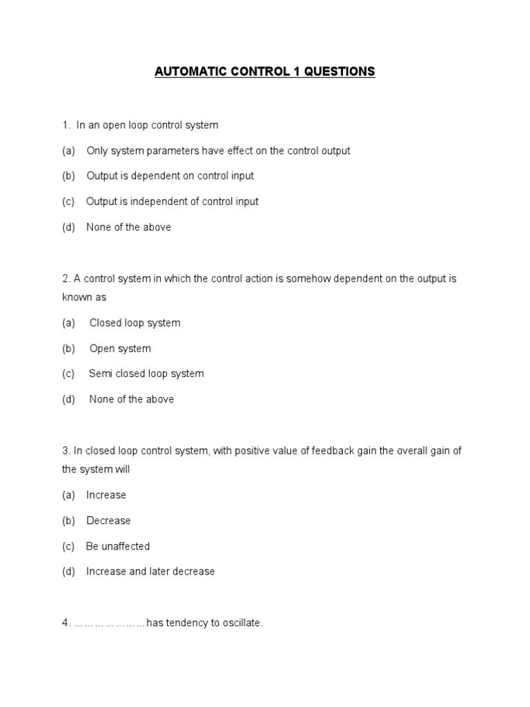 Automatic 1 First Set Questions | PDF