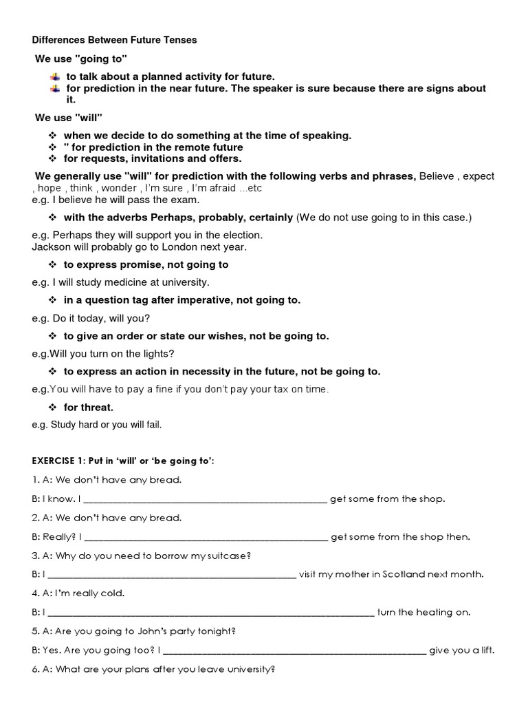 The Future Tense - Exercises 4 Sts | PDF | Grammatical Tense | Verb