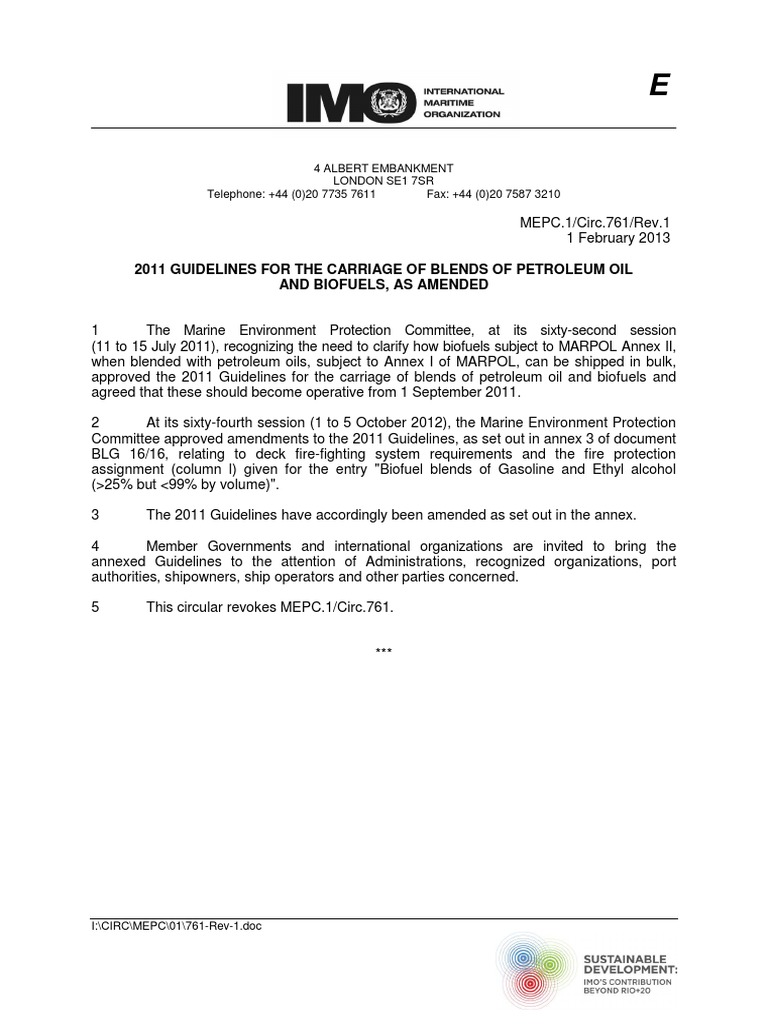 Mepc.1 Circ.761 Rev.1 | Download Free PDF | Biofuel | Petroleum
