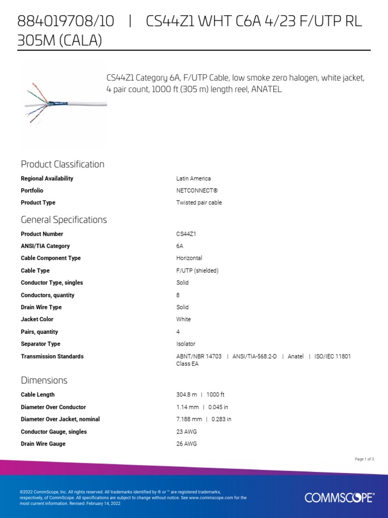 Commscope - cs44z1 WHT C6a 4 - 23 F - Utp RL 305m | PDF | Materials ...