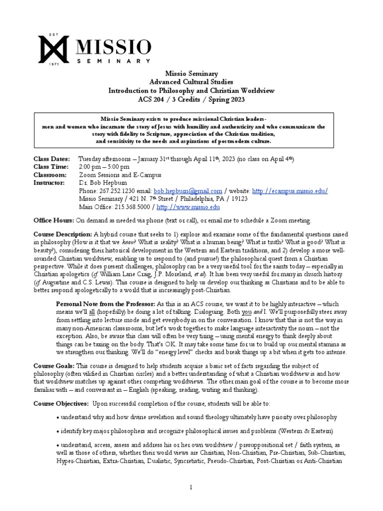 ACS204 Spring 2023 Syllabus Hepburn | PDF | Western Philosophy