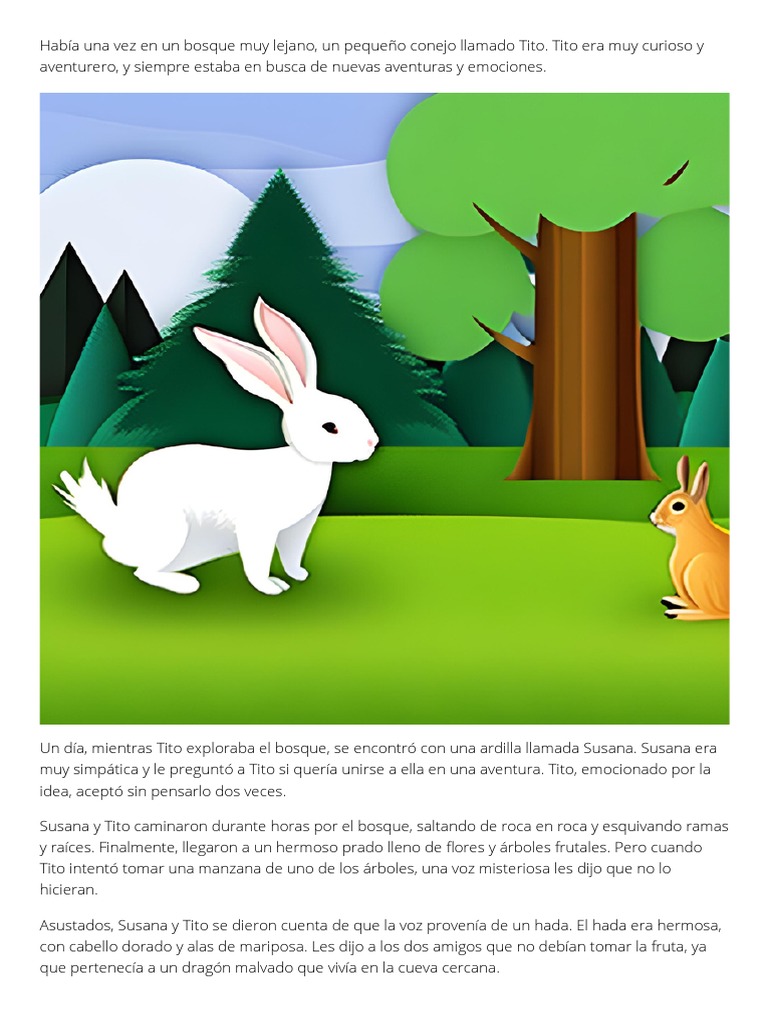 Había Una Vez en Un Bosque Muy Lejano, Un Pequeño Conejo Llamado Tito ...