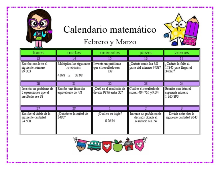 CALENDARIO MATEMÁTICO Febrero | PDF