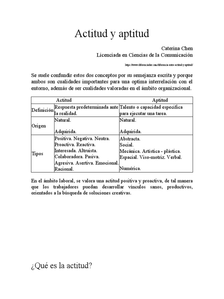 Actitud y Aptitud | PDF | Las emociones | Actitud (psicología)