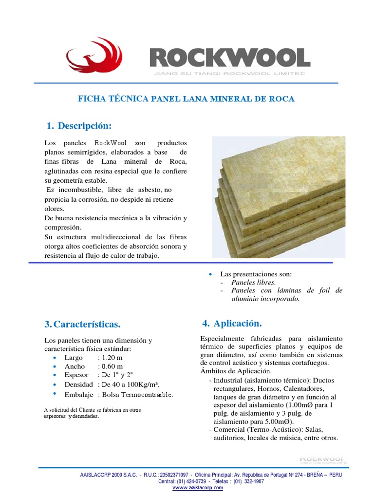 Ficha Tecnica y HDS - Lana de Roca | PDF | Aislamiento térmico | Química