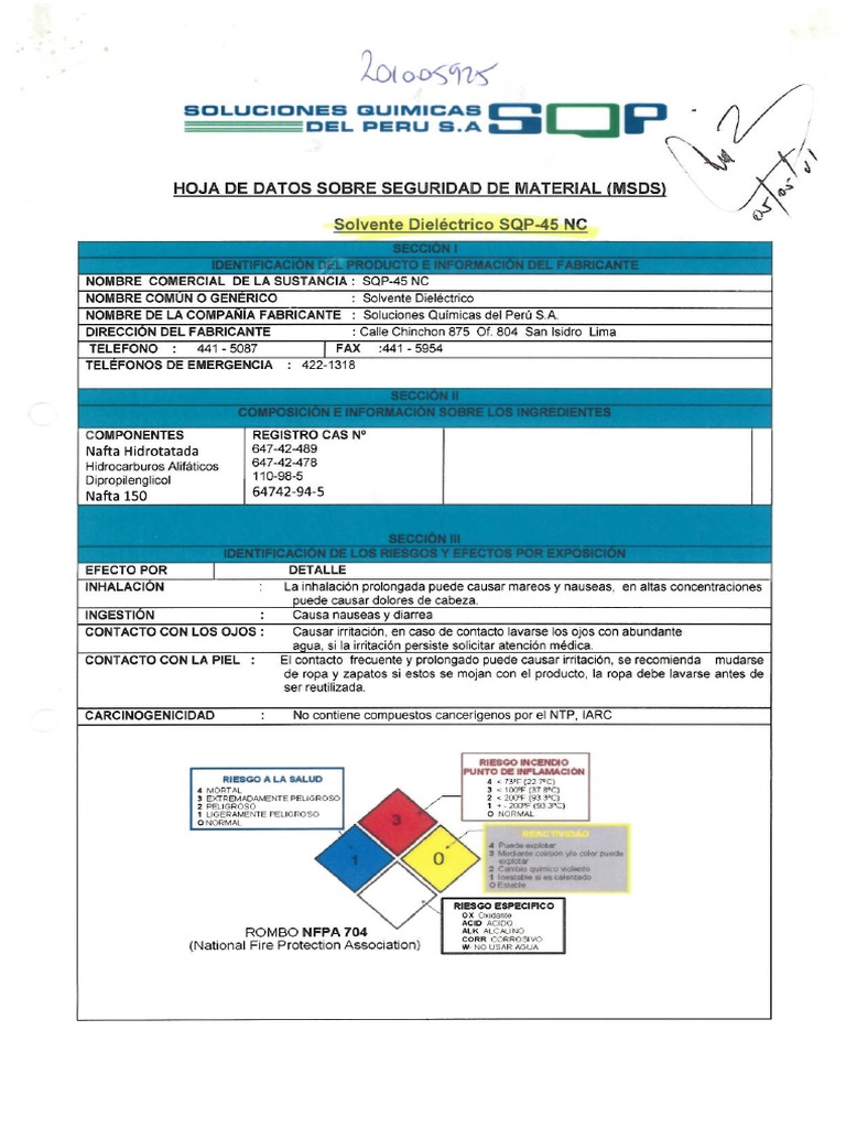 Hoja MSDS Solvente | PDF