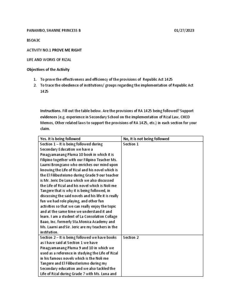 Activity 1 Life and Works of Rizal | PDF