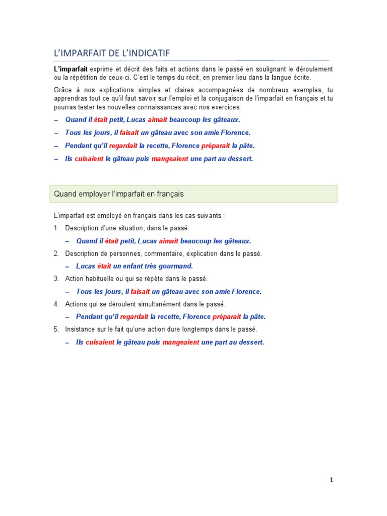 Comprendre l'imparfait de l'indicatif | PDF | Verbe | Syntaxe