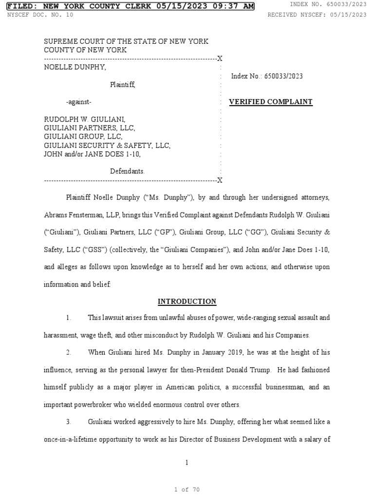 Noelle Dunphy V Rudolph W Giuliani Et Al | PDF | Rudy Giuliani ...
