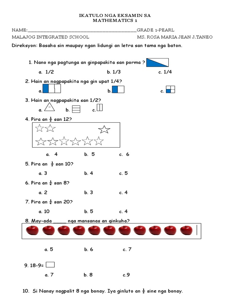 Third Periodical Test in Math 1 | PDF