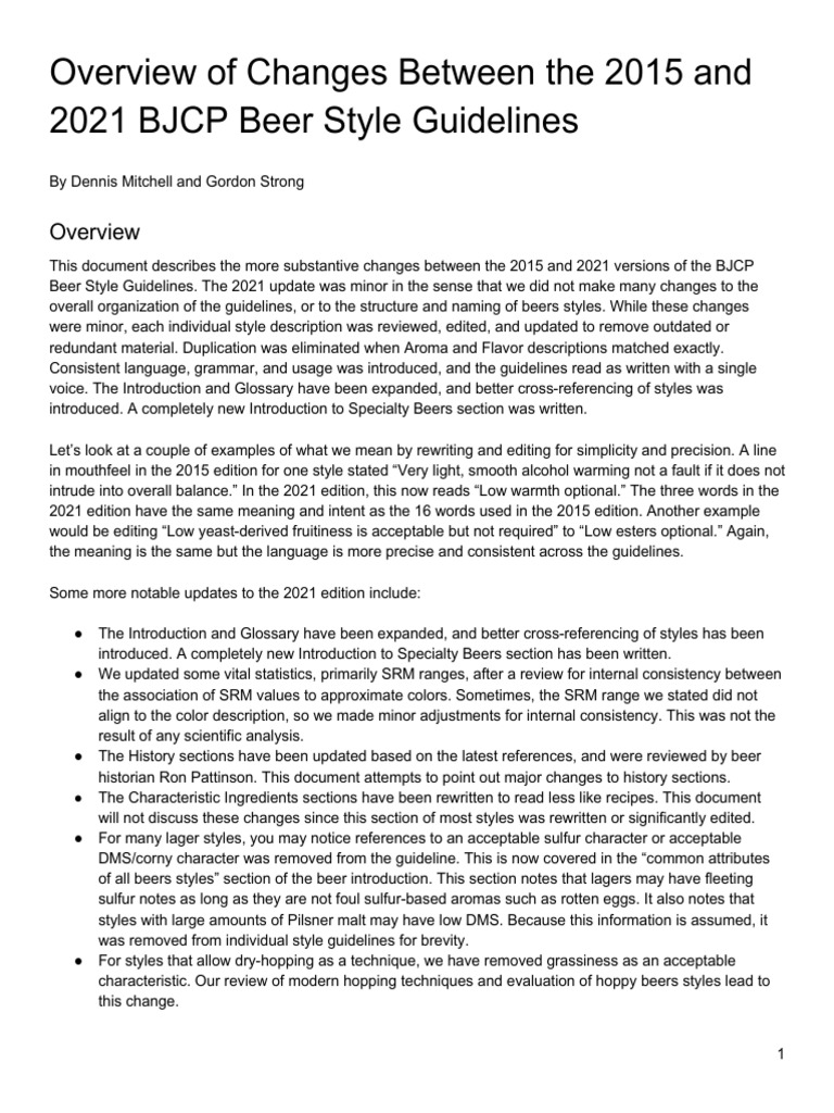 2021 BJCP Beer Style Guideline Updates | PDF | Ale | Beer
