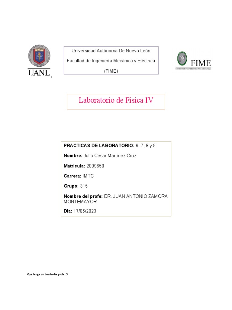 Practicas 6 7 8 y 9 Lab Fis 4 | PDF