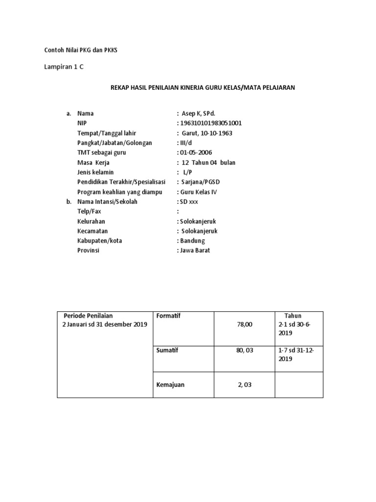 03 Contoh Nilai PKG Dan PKKS | PDF