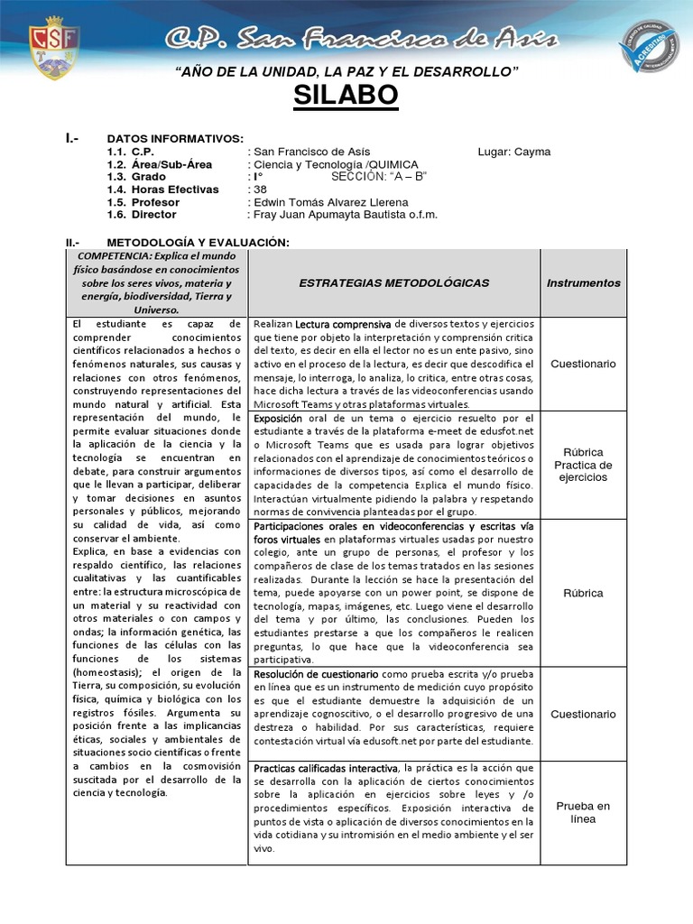 Silabo Primero Quimica Sfa 2023 | PDF