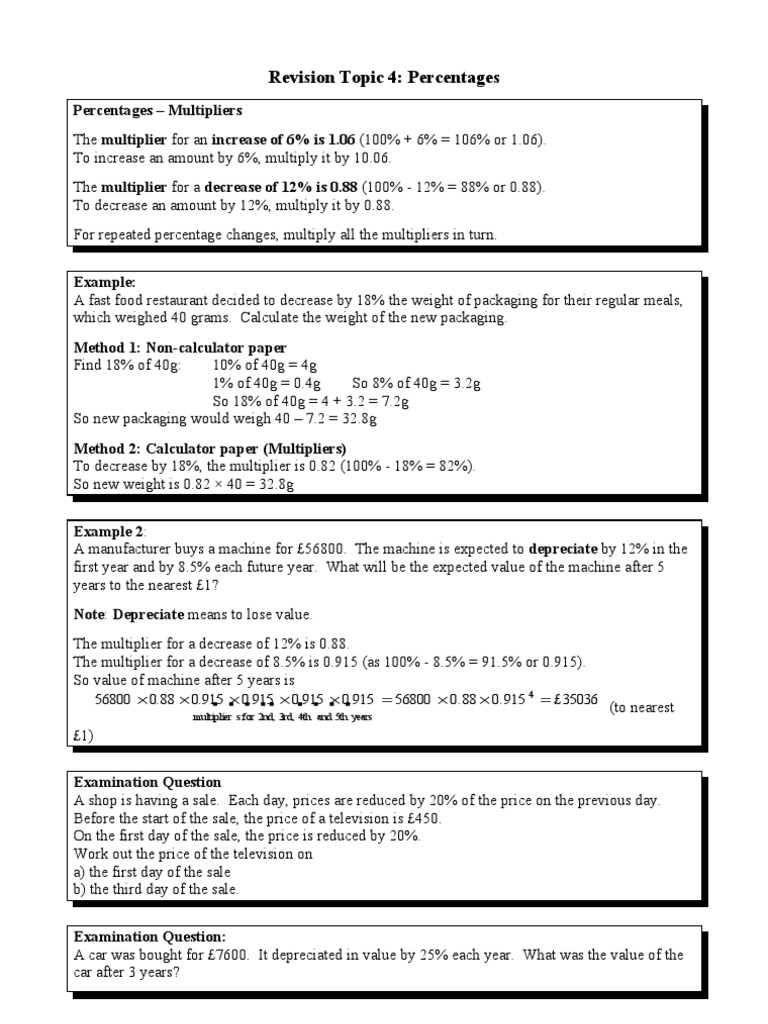 Topic 4 Percentages | PDF | Percentage | Compound Interest