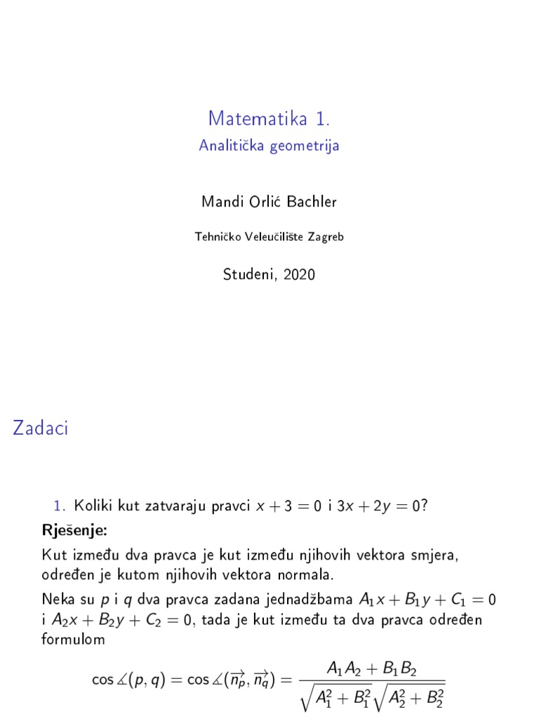 Analiticka Geometrija Vjezbe | PDF
