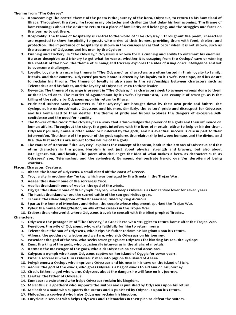 The-Odyssey-Characters-Places-And-Creatures | PDF | Odyssey | Odysseus
