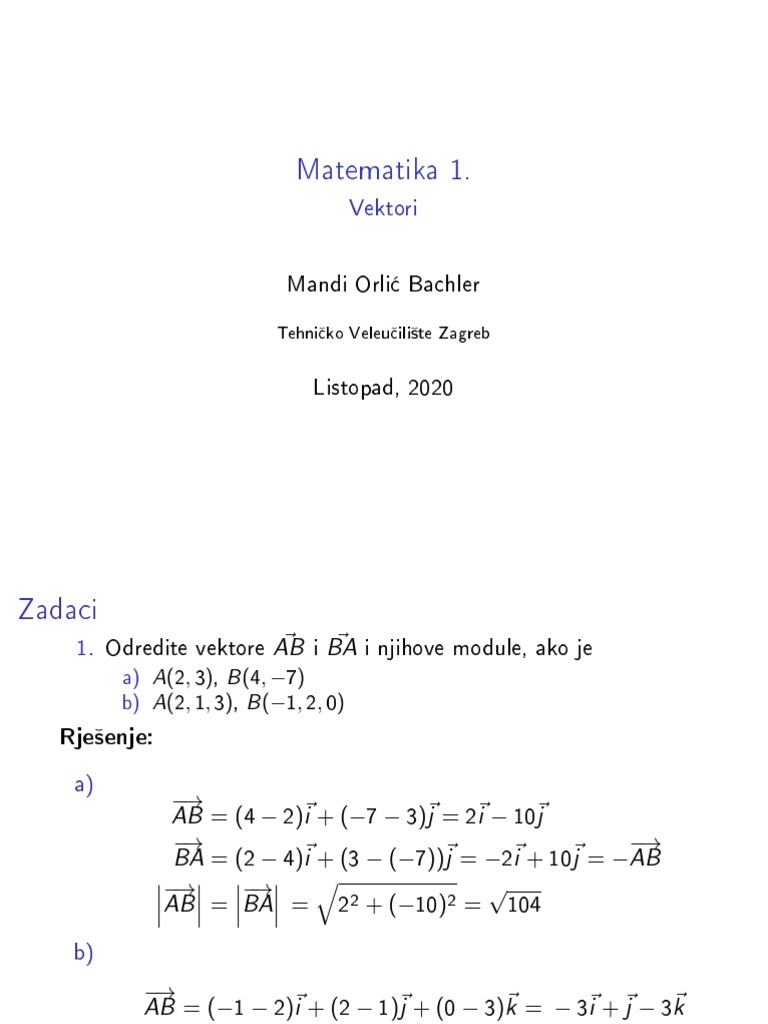 Vektorski Racun Vjezbe 1dio | PDF