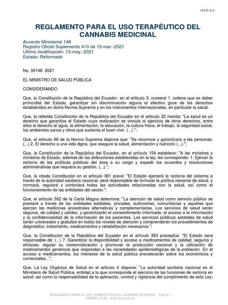 Acuerdo Ministerial 148 Reglamento Para El Uso Terapeutico