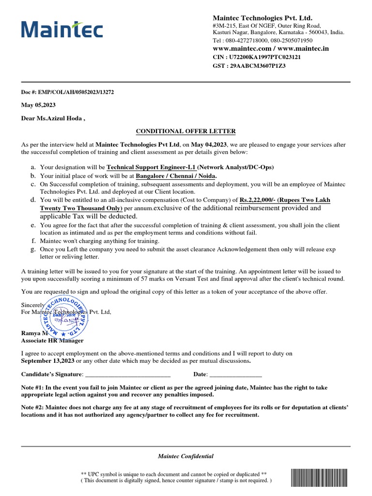 Conditional Offer Letter.1683268153 | PDF