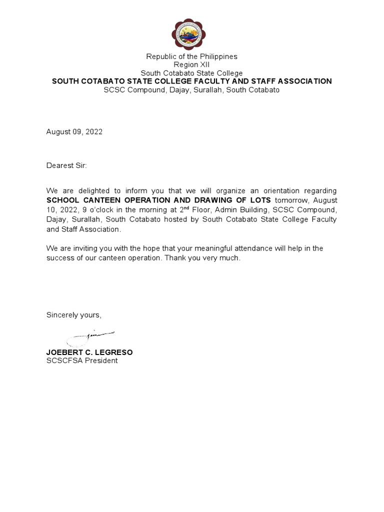 FSA Invitation Letter | PDF