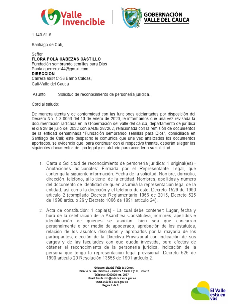 Modelo Oficio para Solicitar Documentos Jac - Doc Flora Pola | PDF