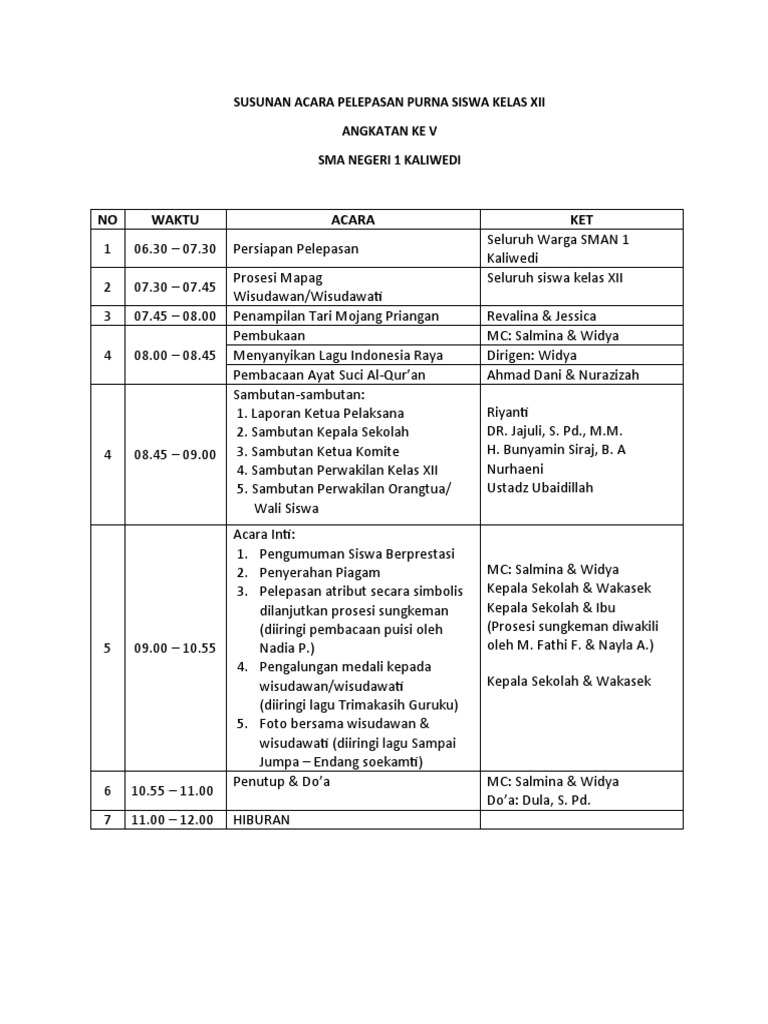 Susunan Acara Pelepasan 2023 | PDF