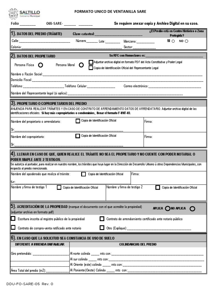 DDU-FO-SARE-05 Formato Unico de Ventanilla SARE | PDF