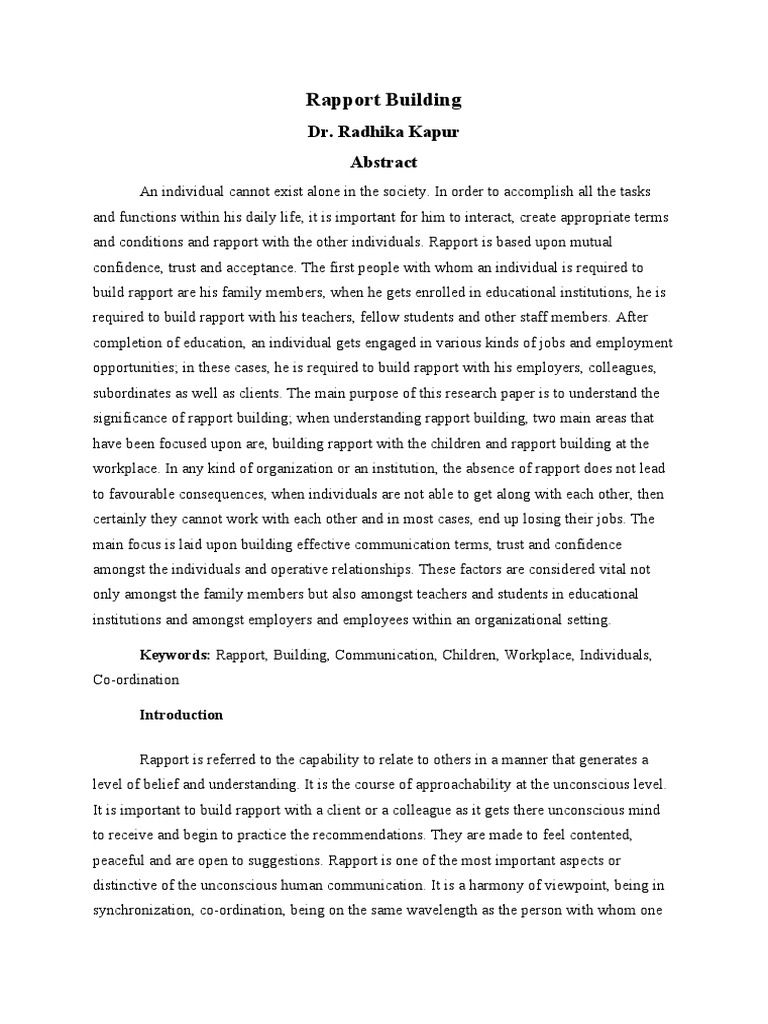Rapport Building | PDF | Communication | Nonverbal Communication