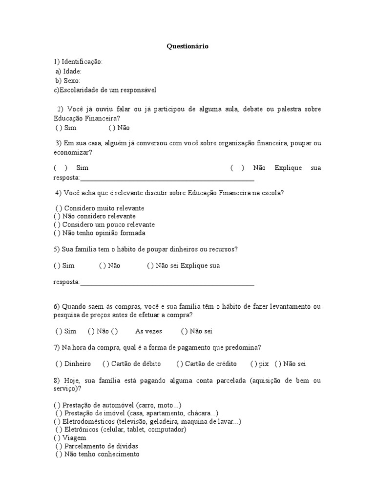 Questionário | PDF