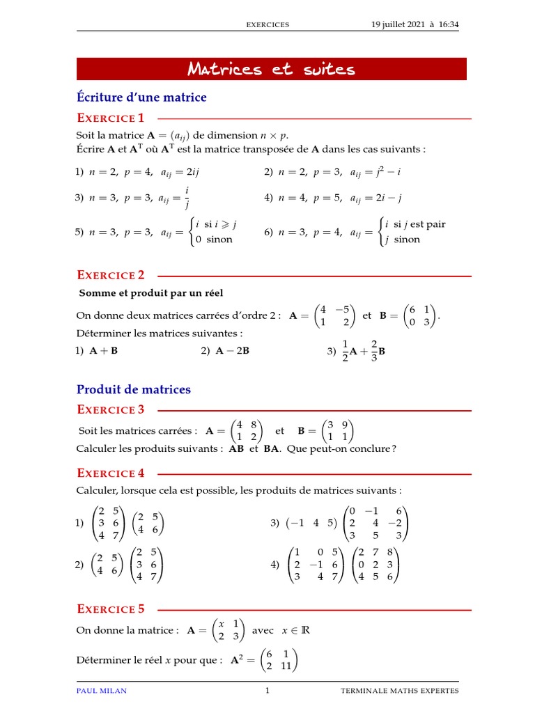 06 Exos Matrices Suites | PDF