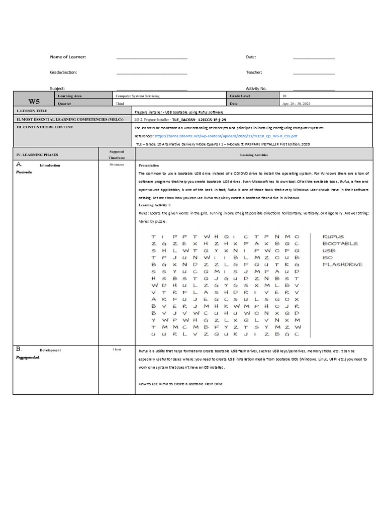 Tle Css10 Week5 | PDF | Booting | Usb Flash Drive