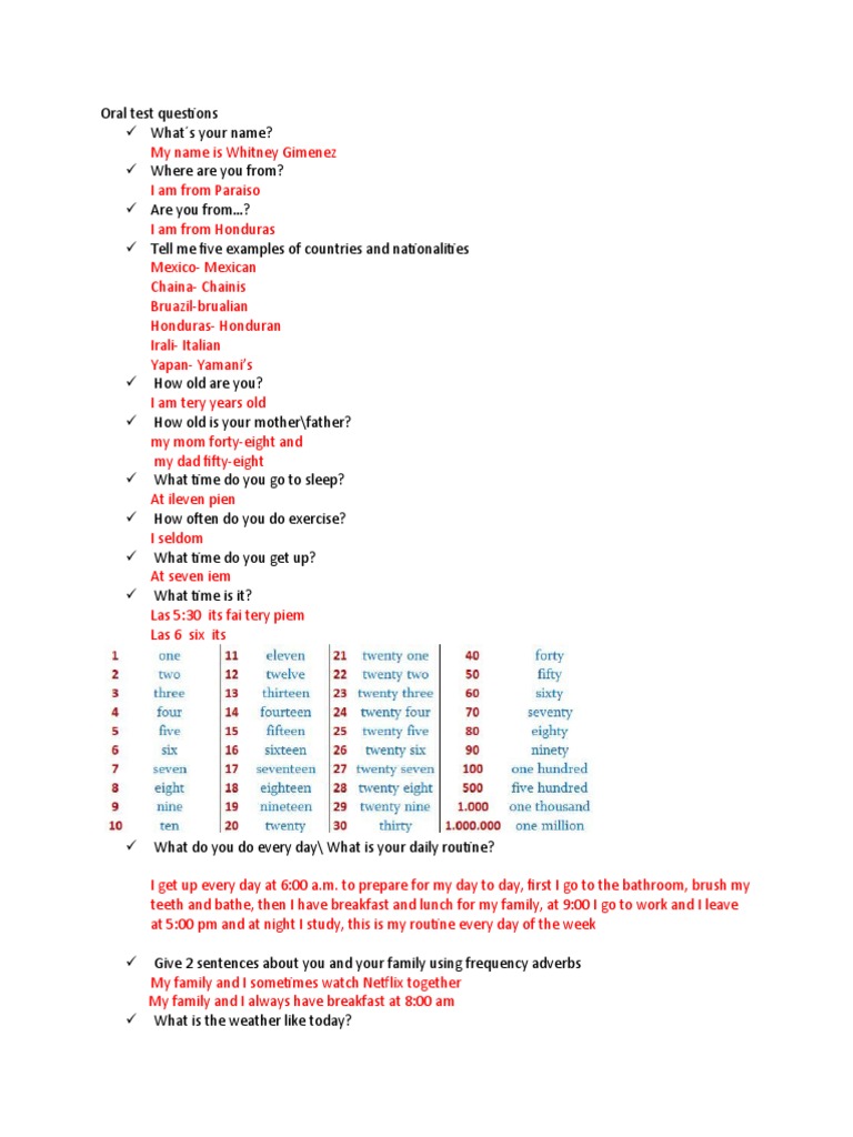 Oral Test Questions English 2 | PDF