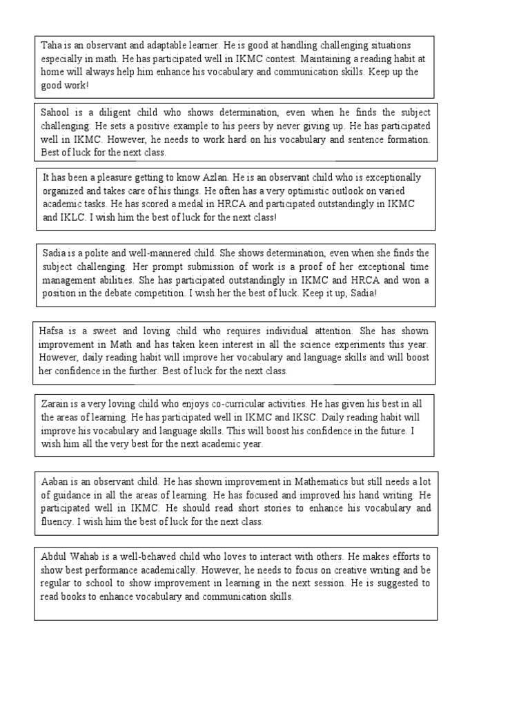 Sample Comments | PDF