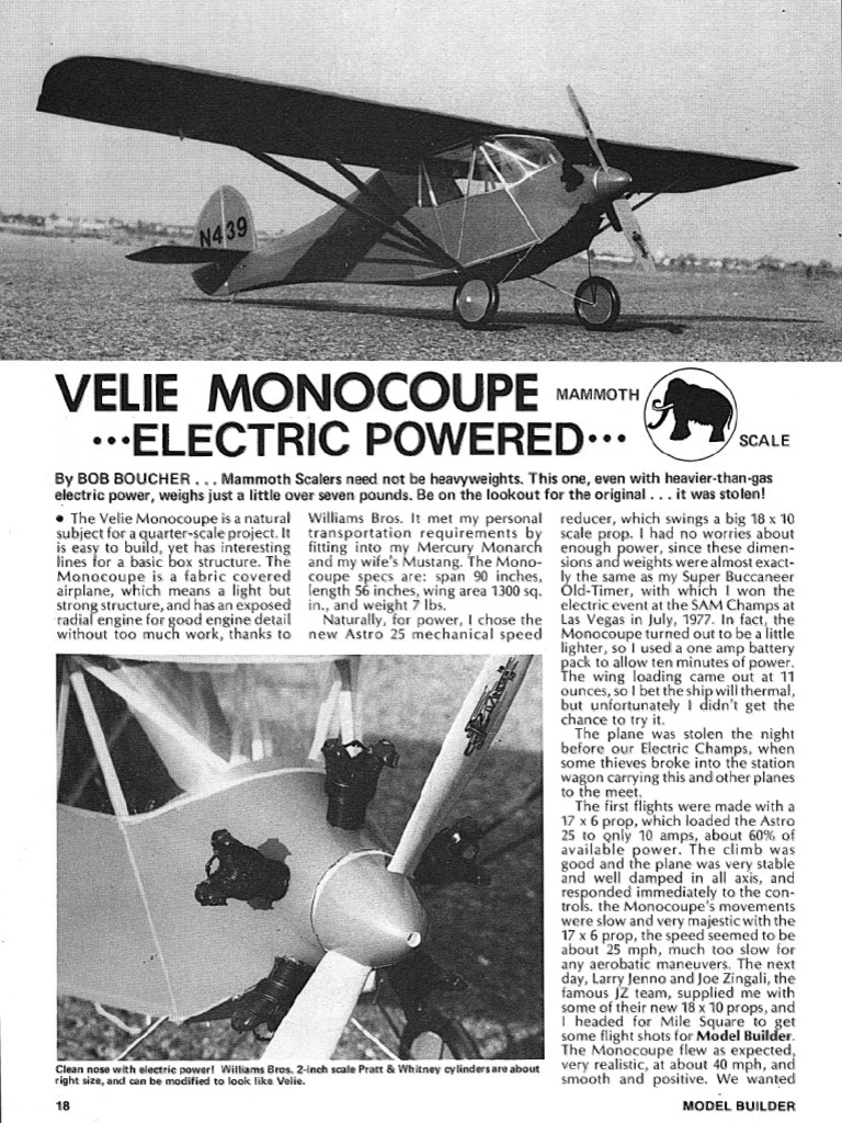 Velie Monocoupe RC Oz12187 Article | PDF | Vehicles | Aviation