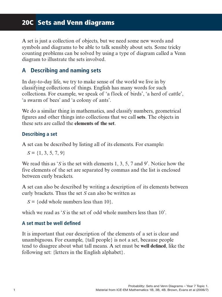 Sets and Venn Diagrams 1 | PDF | Set (Mathematics) | Empty Set