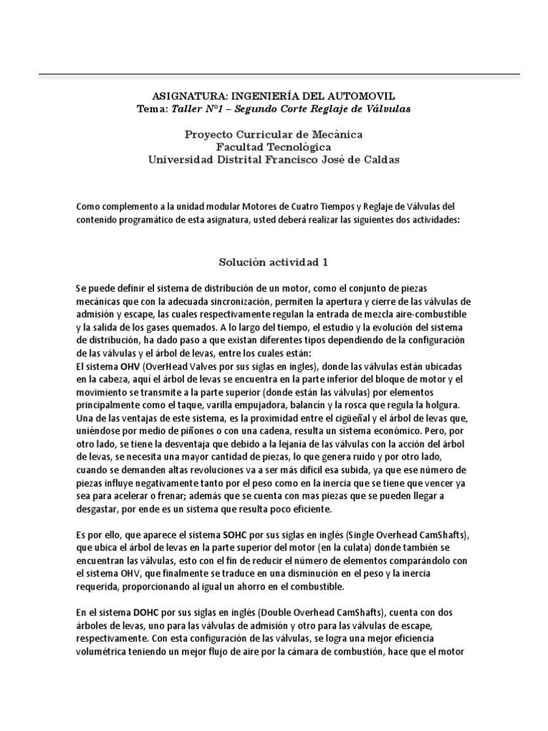 Reglaje de Válvulas en Motores 4T | PDF | Ingeniería mecánica | Motores