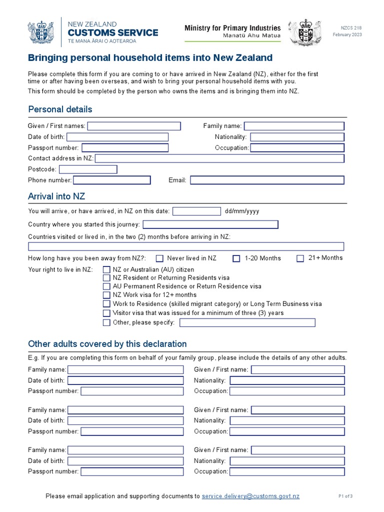 Nzcs 218 Bringing Personal Household Items Into New Zealand | PDF ...