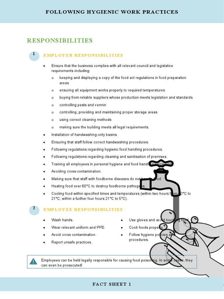 Hygienic Work Practices Fact Sheet | PDF | Hand Washing | Hygiene