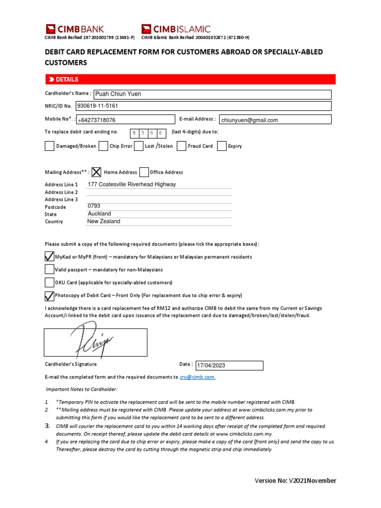 CIMB Debit Card Replacement Process | PDF