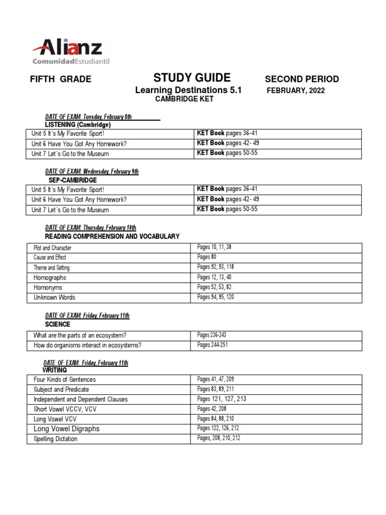 Fifth Grade Study Guide Second Period | PDF