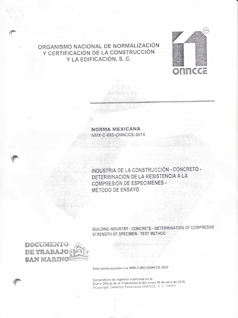 Nmx-C-083-Onncce-2014 Resistencia A La Compresion | PDF | Metrología