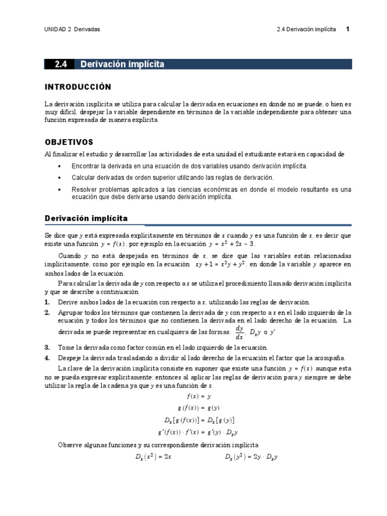 2.4 Derivación Implicita | PDF | Derivado | Ecuaciones