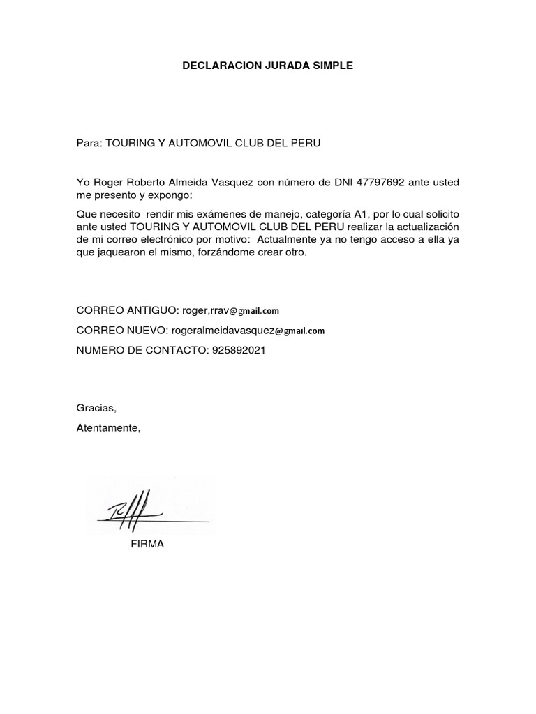 Declaracion Jurada Simple | PDF