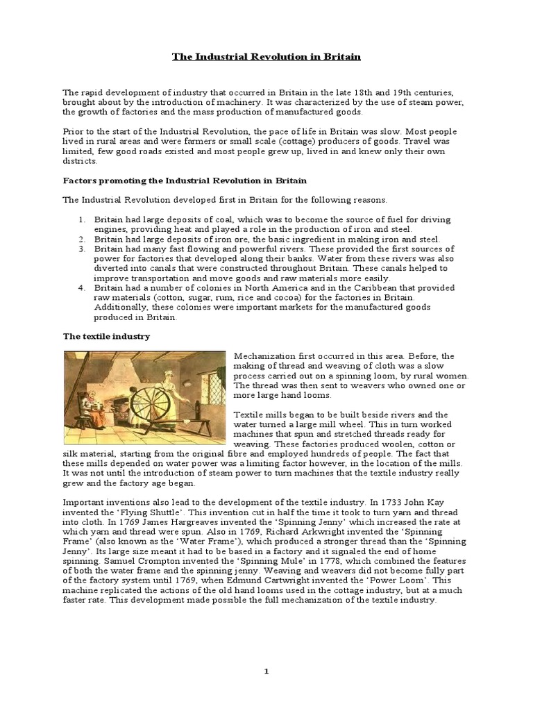 Industrial Revolution in Britain Handout | PDF | Spinning (Textiles ...