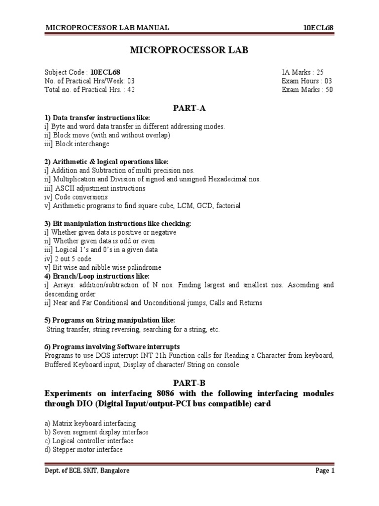 MP Lab Manual New | PDF | Central Processing Unit | Computer Engineering