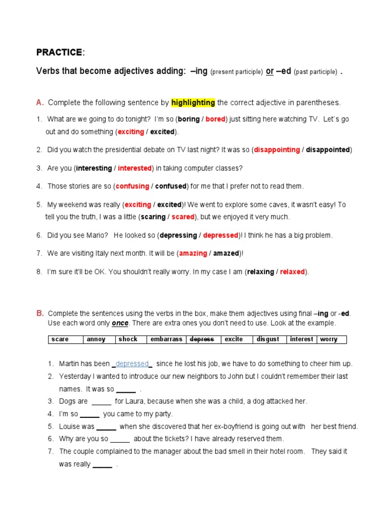Adjectives Ing Ed Practice 2 | PDF | Adjective | Syntax