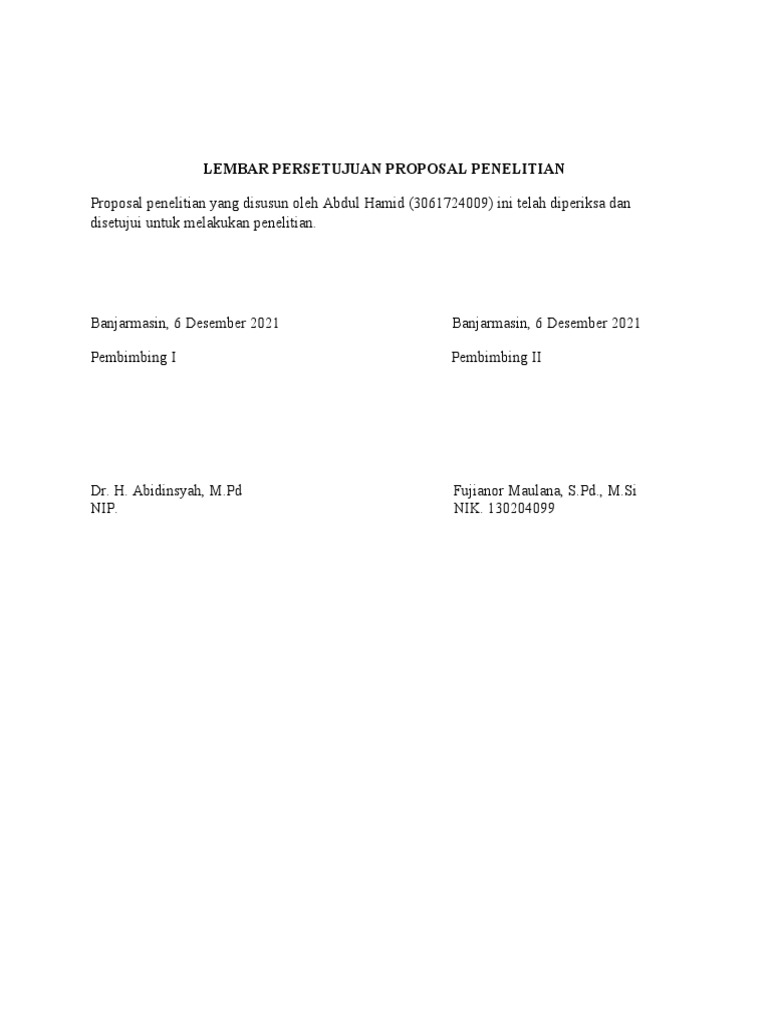 Lembar Persetujuan Proposal Penelitian | PDF
